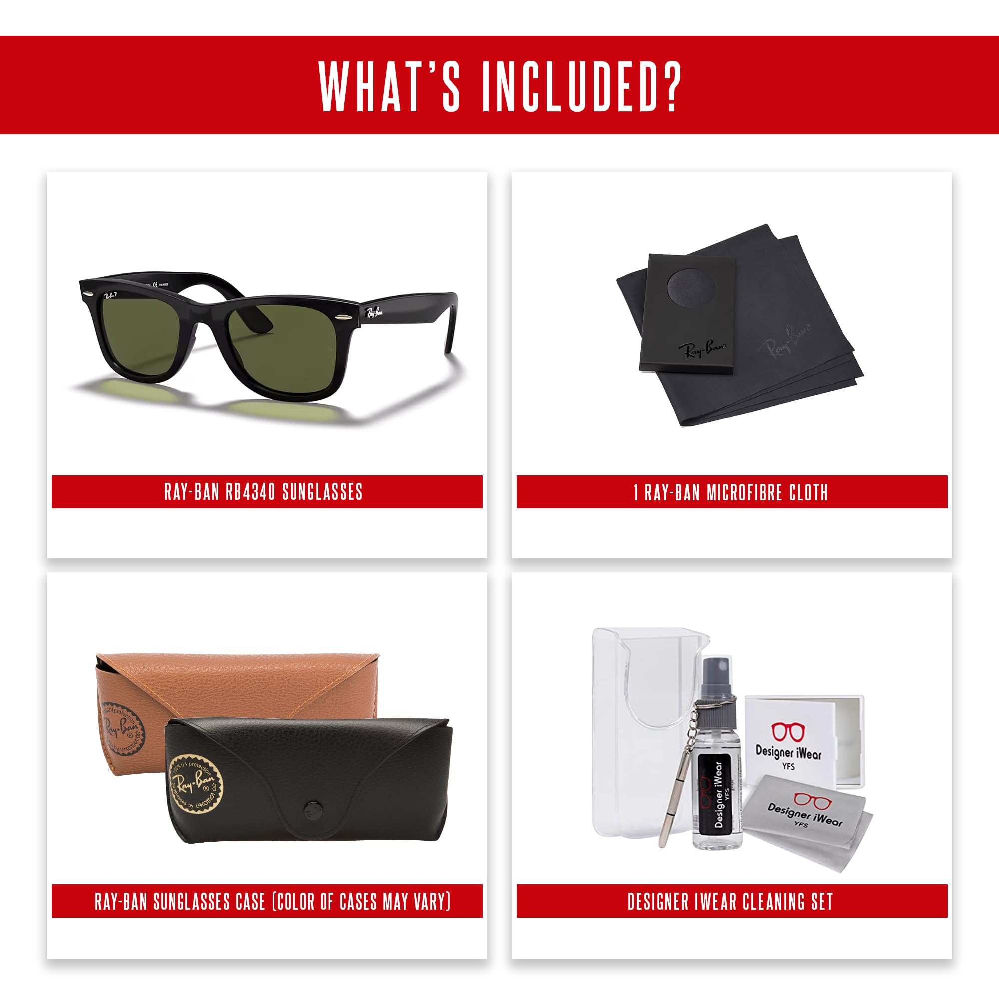 Ray-Ban RB4340 Wayfarer Ease 601/58 50MM Black/Crystal Lens G-15 Green Polarized Sunglasses For Men For Women + Bundle with Designer iWear Eyewear Kit
