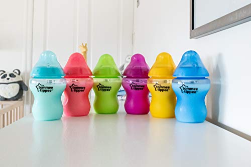 Tommee Tippee Closer To Nature Baby Bottles, Fiesta Collection Slow Flow Breast-Like Nipple With Anti-Colic Valve (9oz, 6 Count)