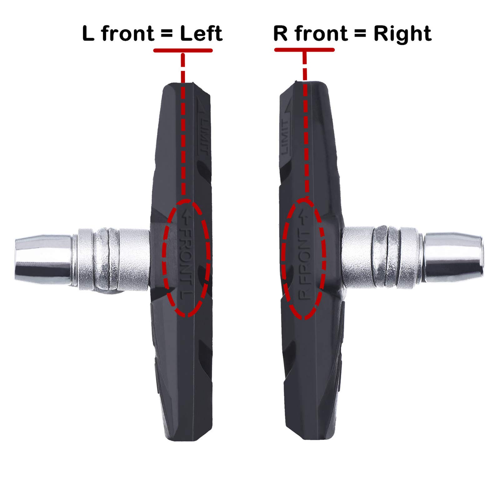 HOTOP 4 Pairs Bike Brake Pads Mountain Bike Brake Pads with Hex Nuts and Spacers V Bicycle Blocks Set, 70 mm(Black)