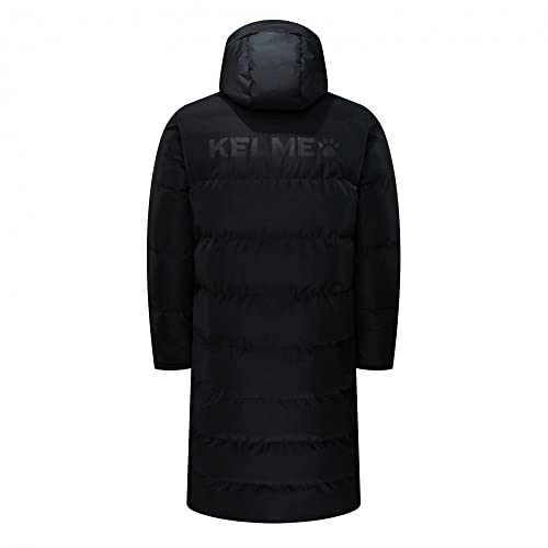 KELME Men's Long Parka Winter Coats, Windproof Hooded Soccer Training Jacket, Stadium Outdoor Cold Weather Warm Outerwear Black X Large