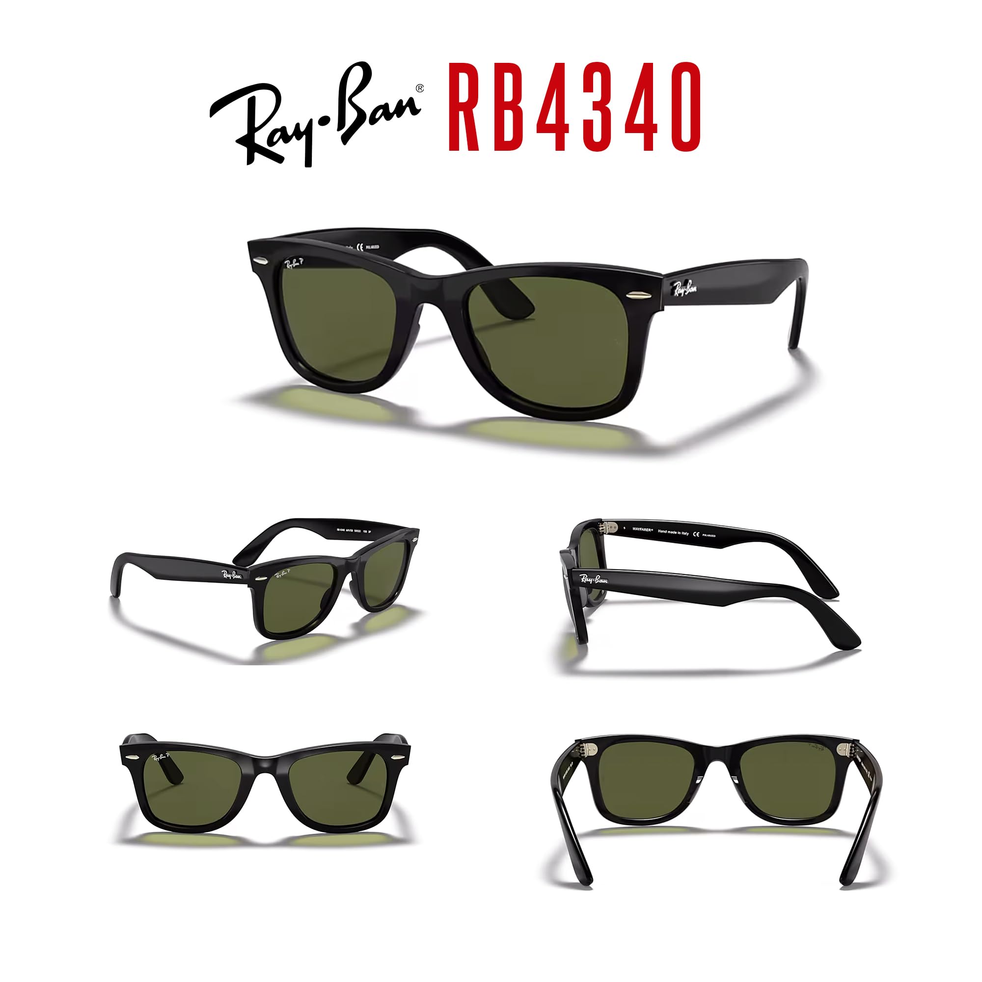 Ray-Ban RB4340 Wayfarer Ease 601/58 50MM Black/Crystal Lens G-15 Green Polarized Sunglasses For Men For Women + Bundle with Designer iWear Eyewear Kit