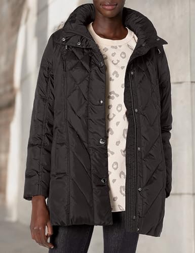 London Fog Women's Plus Size Diamond Quilted Down Coat, Black, 3X