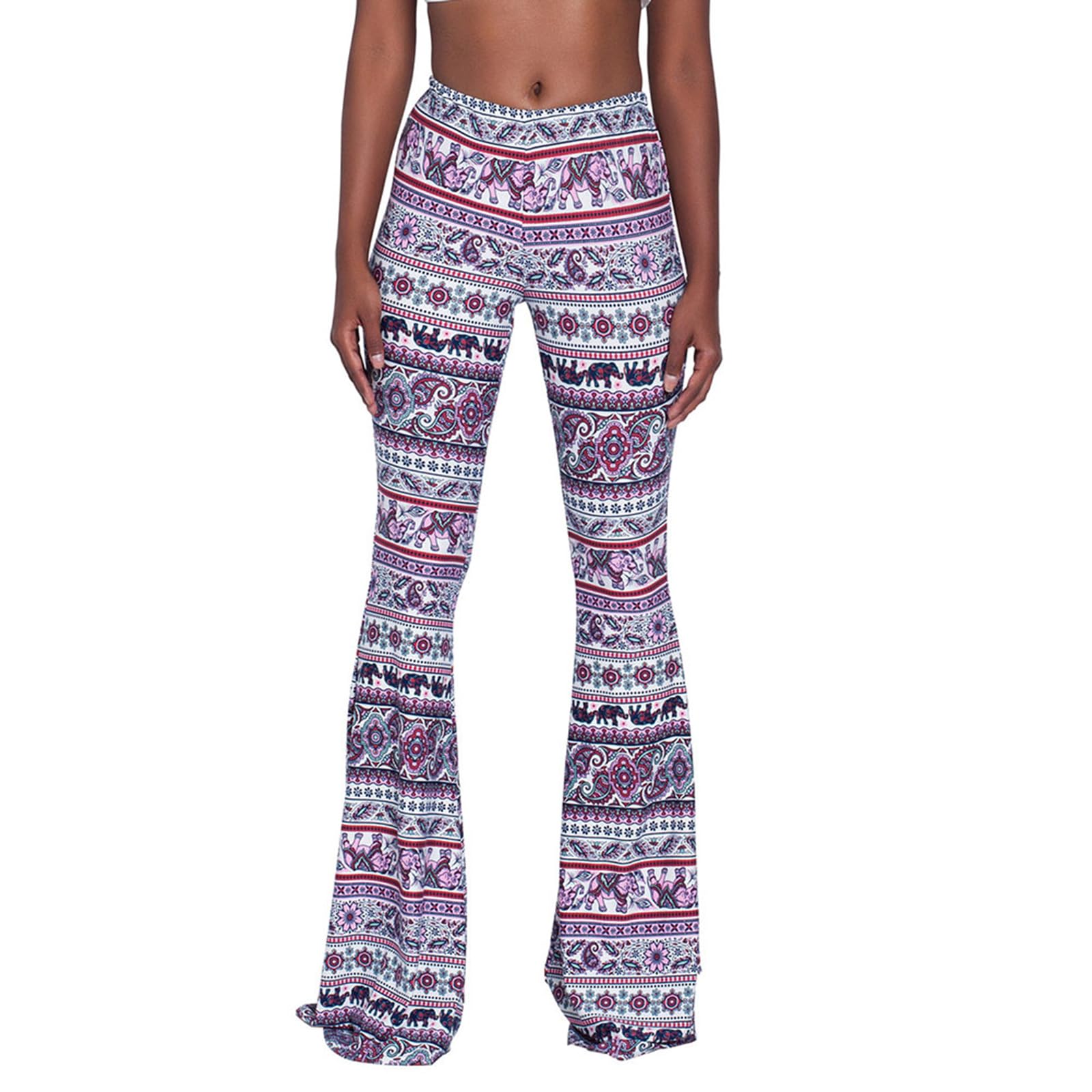 GUOLEZEEV Women's Boho High Waist Wide Leg Long Palazzo Bell Bottom Pants Blue XL