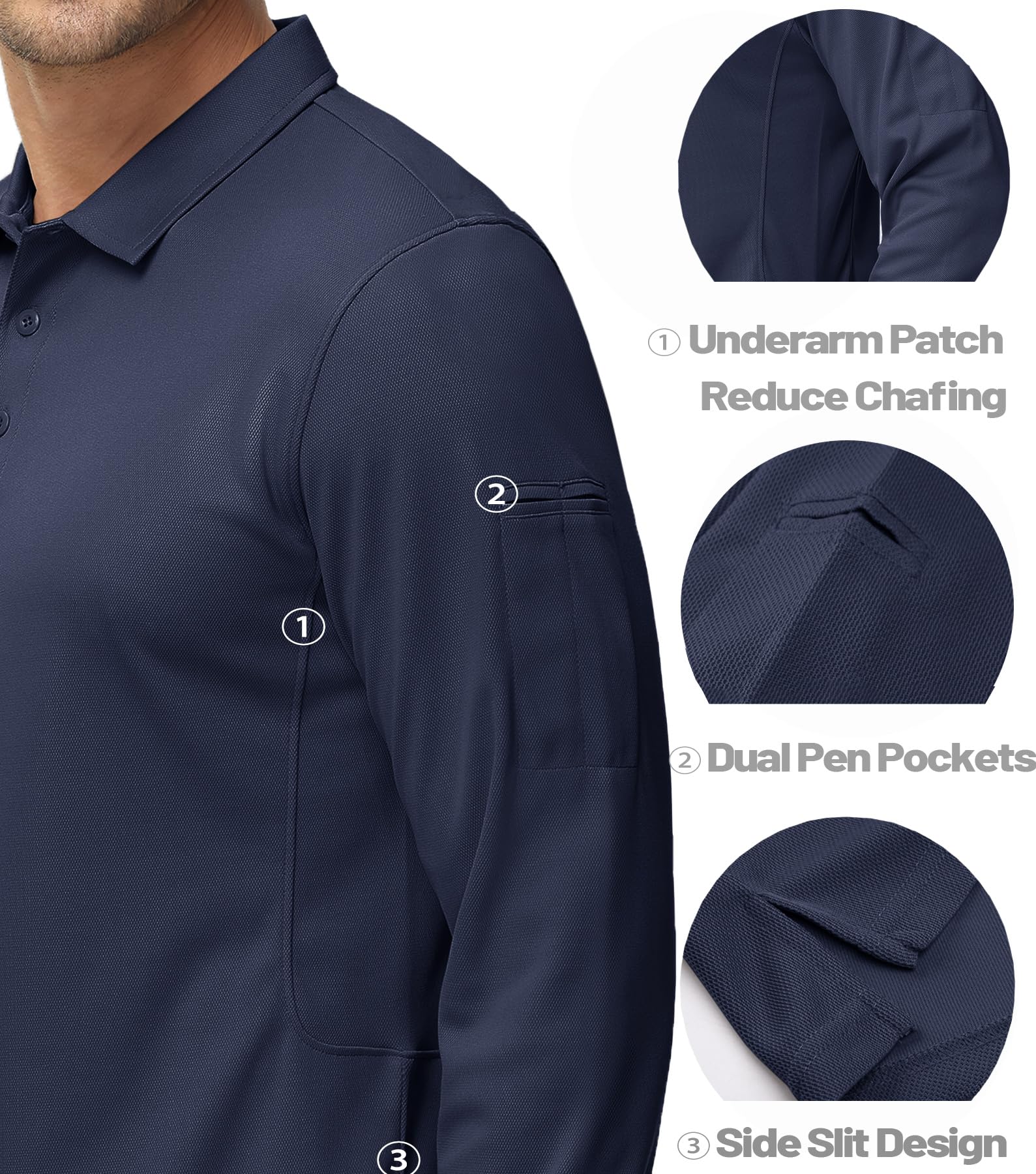 MAGCOMSEN Long Sleeve T Shirt for Men Work Polo Performance Quick Dry Shirt Jersey Polo Shirt Polo Shirts for Men Long Sleeve Navy