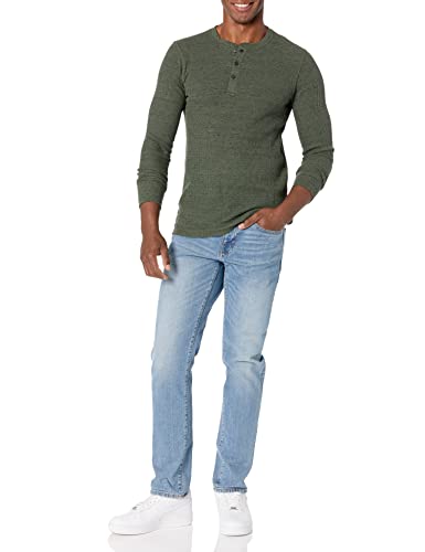Amazon Essentials Henley Long Sleeve Shirts for Men, Regular-Fit Waffle, Olive Heather, Medium