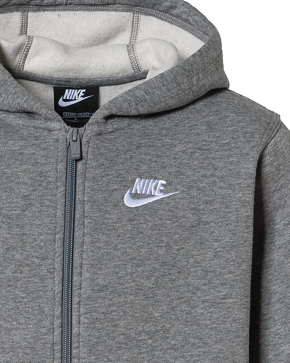 NIKE Boy's Nsw Club Full Zip Hoodie, Carbon Heather/Smoke Grey/White, Medium