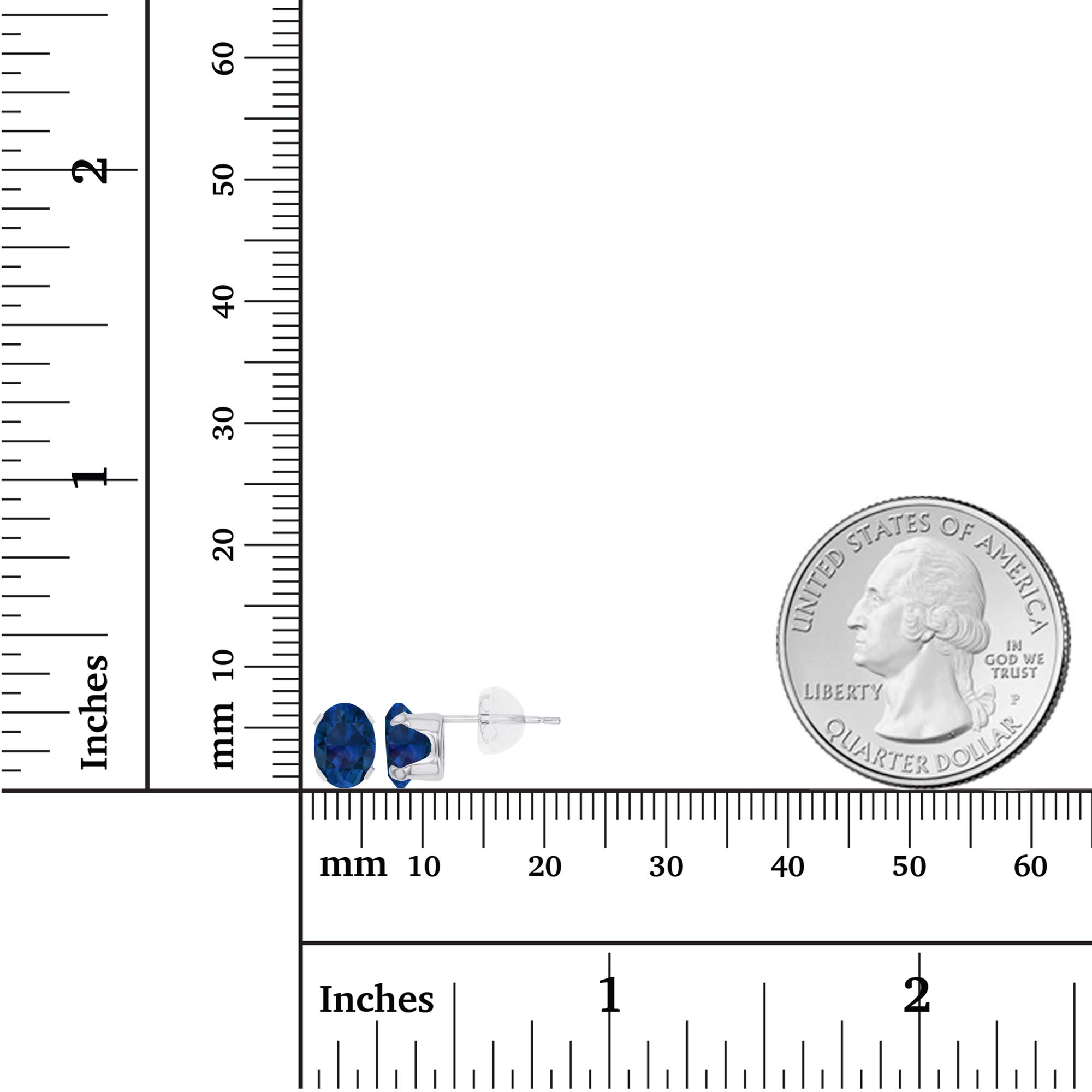 Genuine 10K Solid White Gold 7x5mm Oval Created Blue Sapphire September Birthstone Stud Earrings