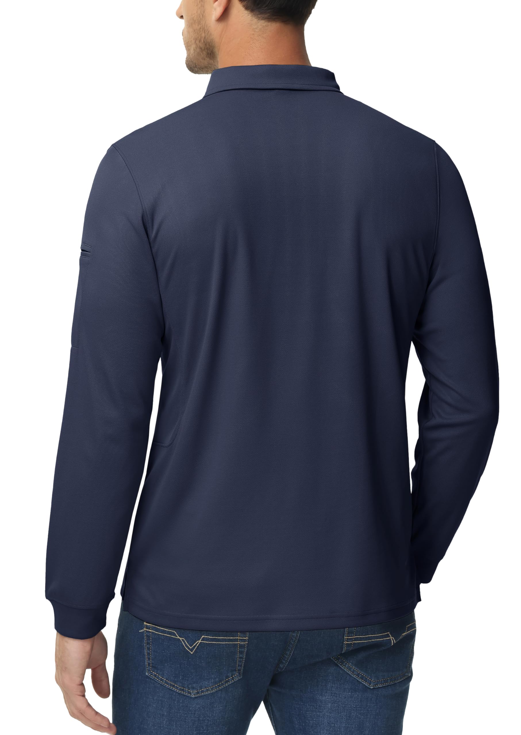 MAGCOMSEN Long Sleeve T Shirt for Men Work Polo Performance Quick Dry Shirt Jersey Polo Shirt Polo Shirts for Men Long Sleeve Navy