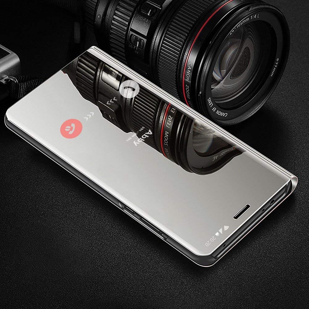 AIsoar Compatible/Replacement fit Galaxy J7 2018 Case, Cover Mirror Smart Clear View Window Flip Case Slim Multi-Function Mirror Case S-View Stand flip Folio Full Body Protection Cover (Silve