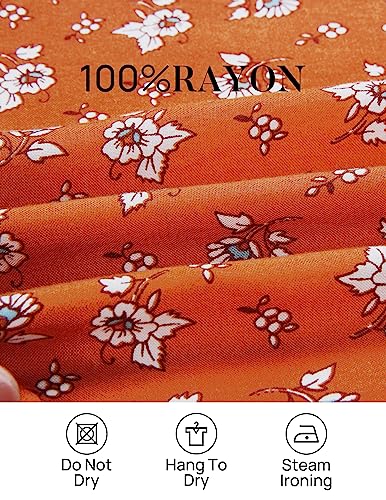 ZESICA Women's 2025 Bohemian Floral Printed Wrap V Neck Short Sleeve Split Beach Party Maxi Dress,Tangerine,Large