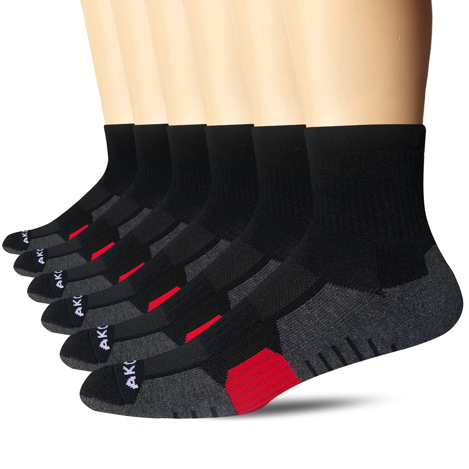 AKOENY Men's Athletic Ankle Socks Running Cushoned Quarter Socks Men, Size 9-12, Black, 6 Pairs