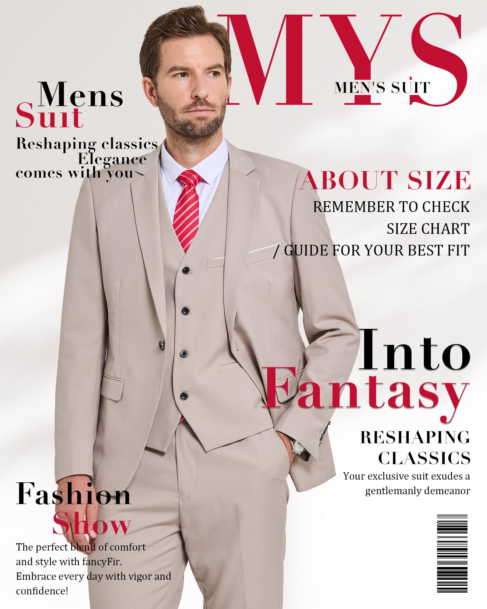 MY'S Men's Blazer Vest Pants Set, One Button Jacket Waistcoat and Trousers, Solid Party Wedding Dress Burgundy Small
