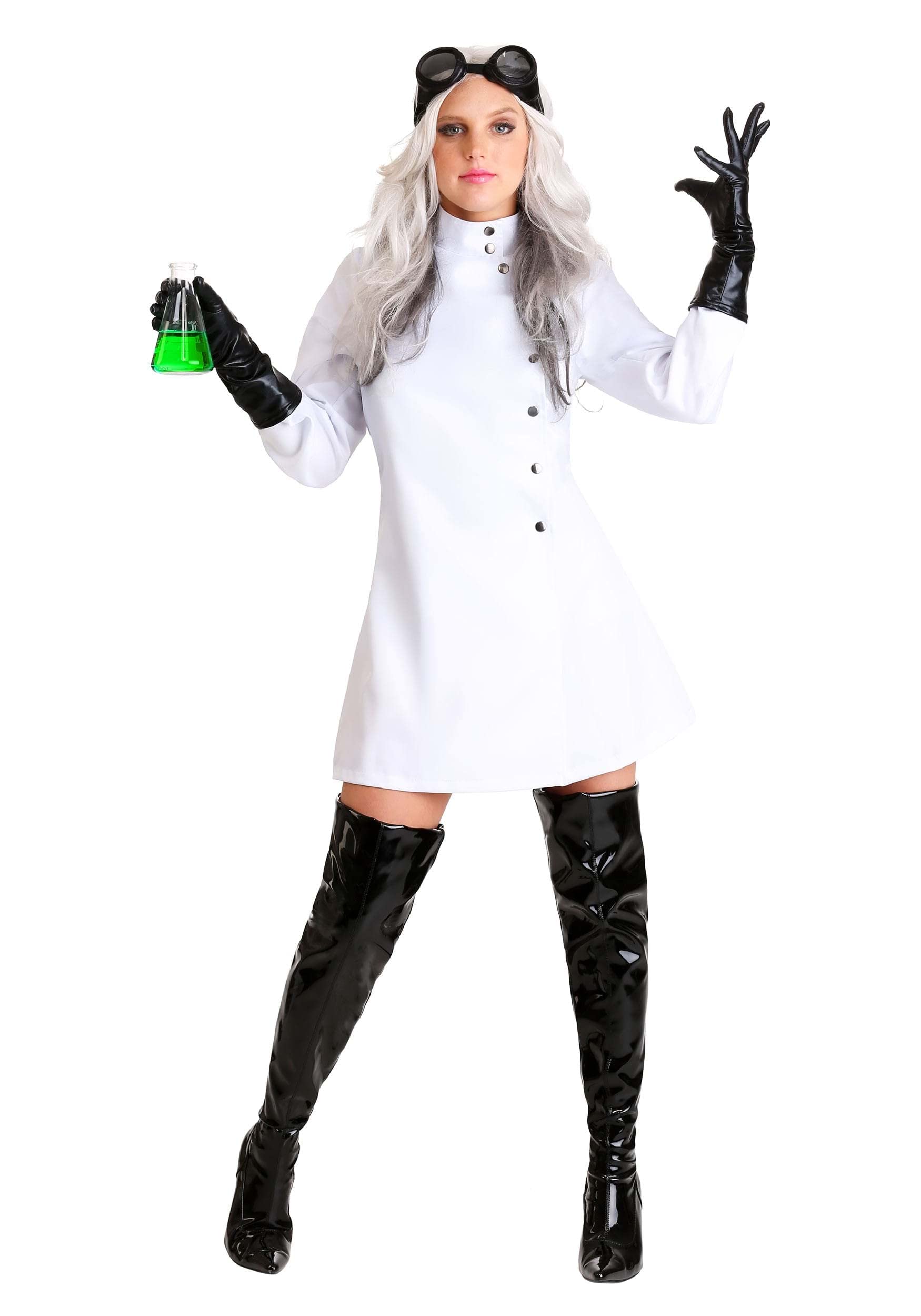 Fun Costumes Mad Scientist Costume for Women, Science Lab Coat & Accessories, Science Expert Halloween Costume, White, Medium