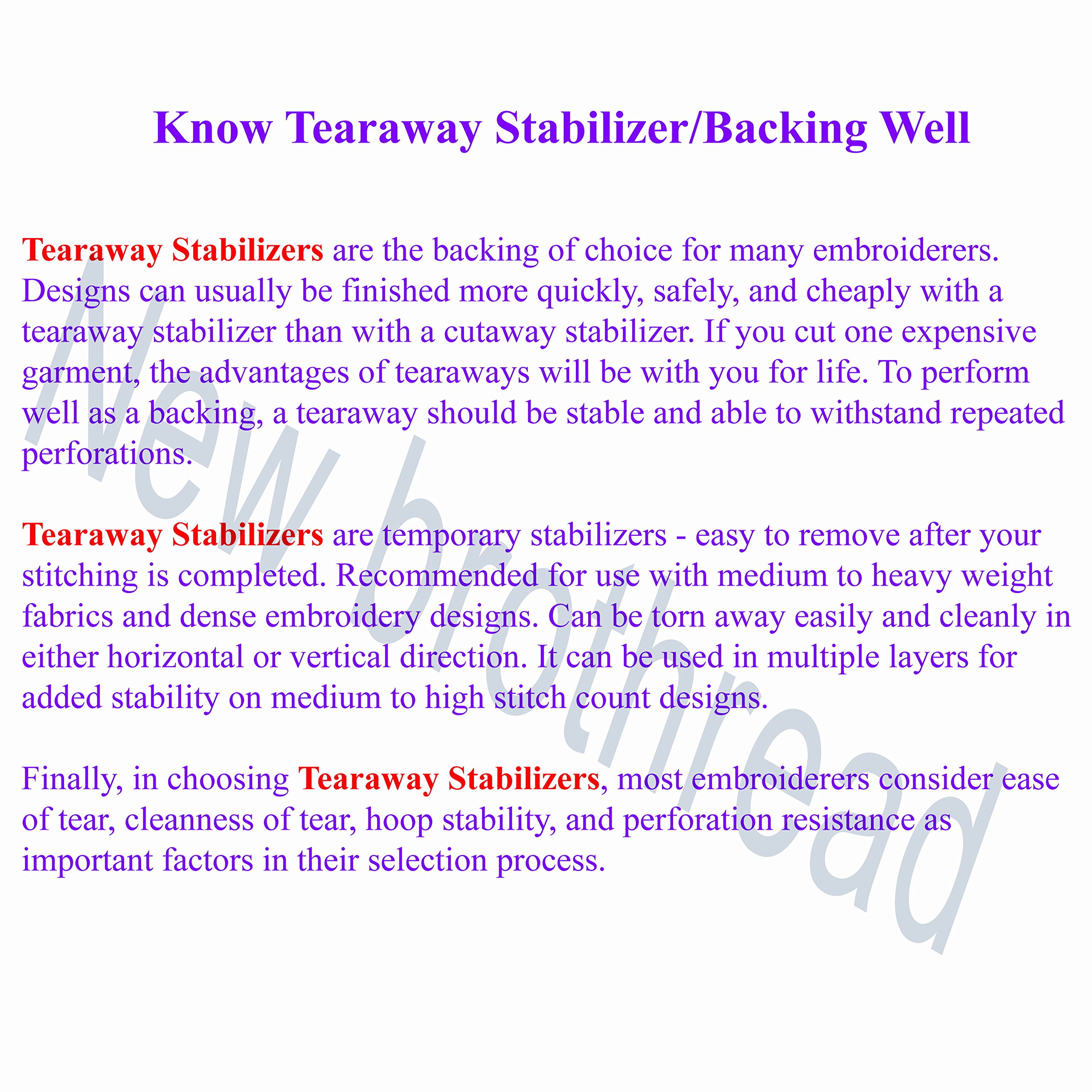 New brothread Tear Away Machine Embroidery Stabilizer Backing 12" x 50 Yd roll - Medium Weight 1.8 oz - Cut into Variable Sizes - for Machine Embroidery and Hand Sewing