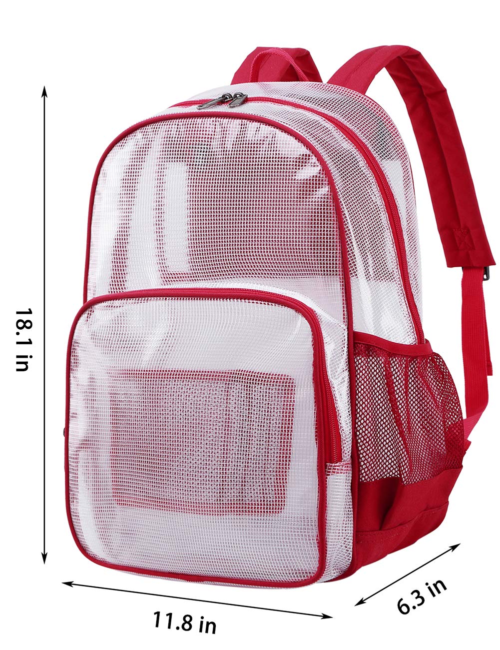 mygreen Heavy Duty Clear Backpack Durable Multi-Pockets See Through Student School Bookbag Waterproof Transparent Beach Girls Travel Bag (Red, Large)