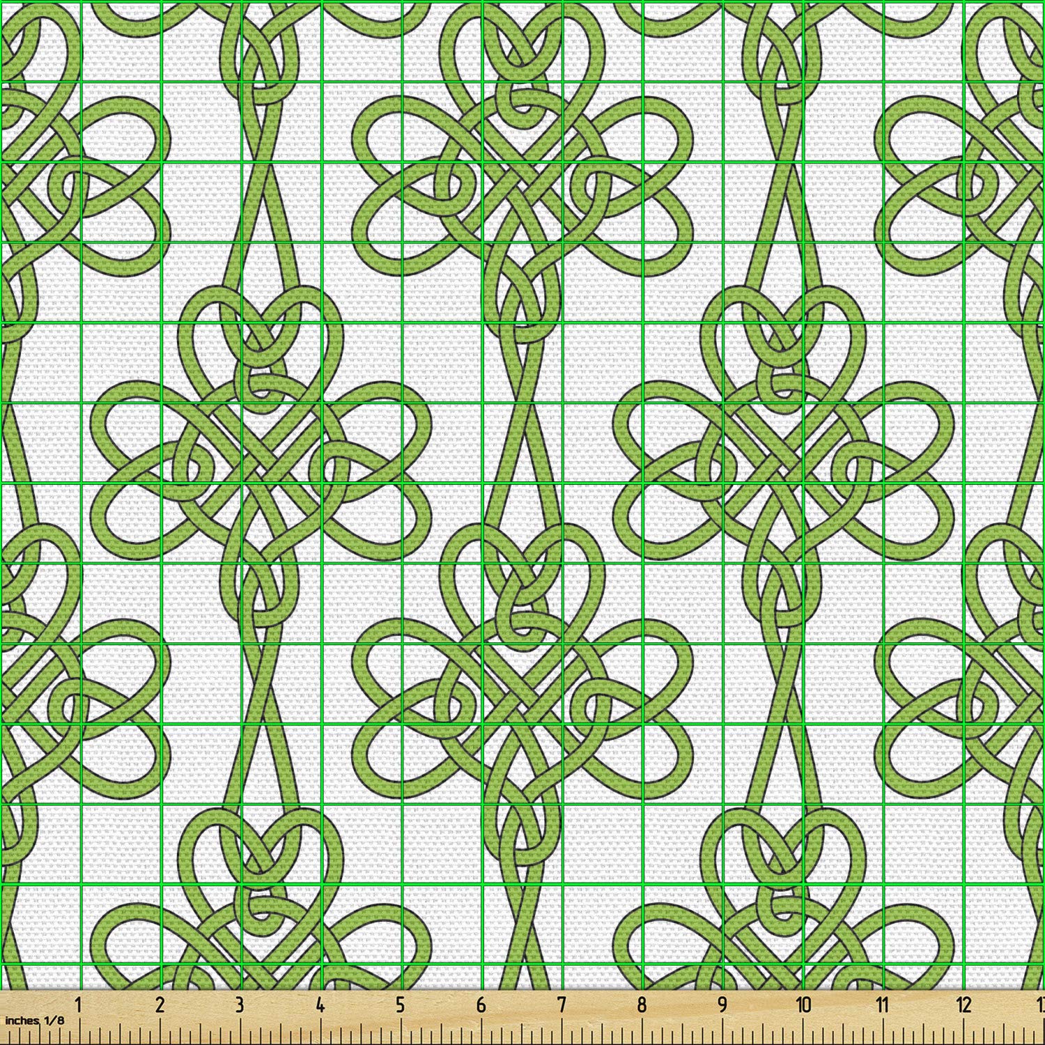 Lunarable Celtic Fabric by The Yard, St. Patrick's Day Theme Celtic Knots Lucky Clover Design Pattern Irish Theme Print, Decorative Fabric for Upholstery and Home Accents, 2 Yards, White Green