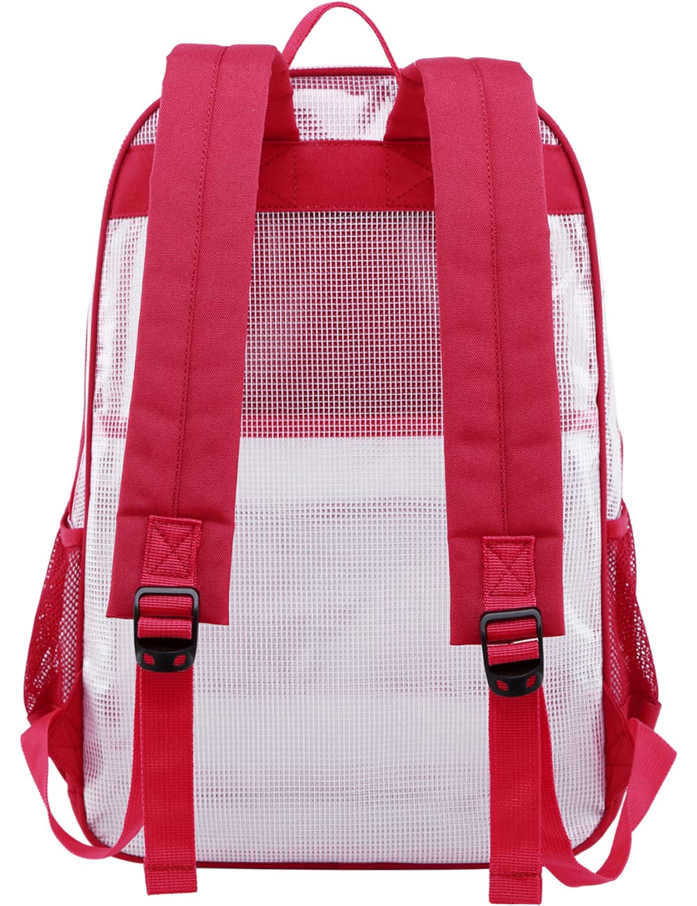 mygreen Heavy Duty Clear Backpack Durable Multi-Pockets See Through Student School Bookbag Waterproof Transparent Beach Girls Travel Bag (Red, Large)
