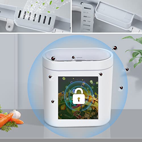 JOYBOS Bathroom Trash Can,3 Gallon Waterproof Automatic Small Bathroom Garbage Can with Lid, Slim Motion Sensor Plastic Narrow Trash Bin for Bedroom, Kitchen, Office,RV White