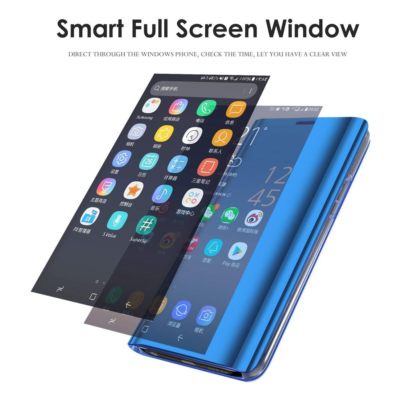 AIsoar Compatible/Replacement fit Galaxy J7 2018 Case, Cover Mirror Smart Clear View Window Flip Case Slim Multi-Function Mirror Case S-View Stand flip Folio Full Body Protection Cover (Silve
