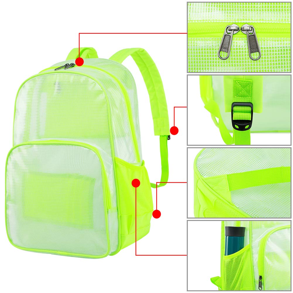 mygreen Heavy Duty Clear Backpack Durable Multi-Pockets See Through Student School Bookbag Waterproof Transparent Beach Girls Travel Bag (Red, Large)