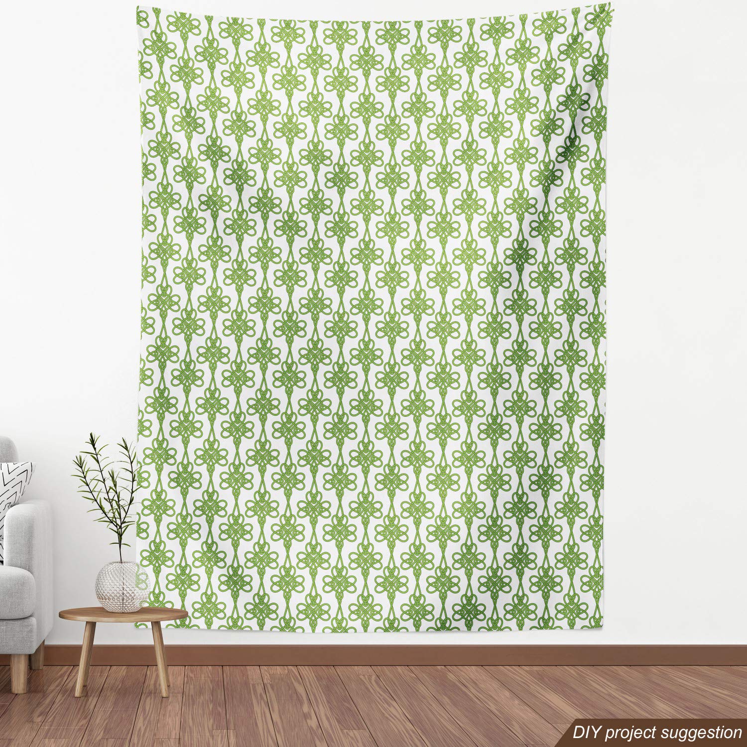 Lunarable Celtic Fabric by The Yard, St. Patrick's Day Theme Celtic Knots Lucky Clover Design Pattern Irish Theme Print, Decorative Fabric for Upholstery and Home Accents, 2 Yards, White Green