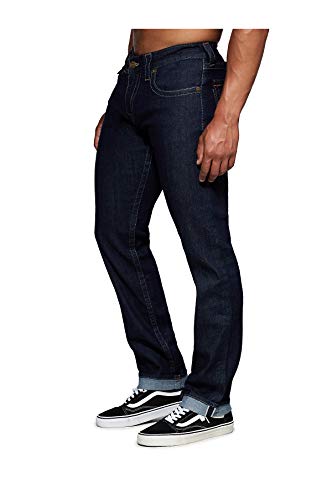 True Religion Men's Geno Low Rise Slim Fit Straight Leg Jean with Back Flap Pockets, Sample Body Rinse, 34W X 34L