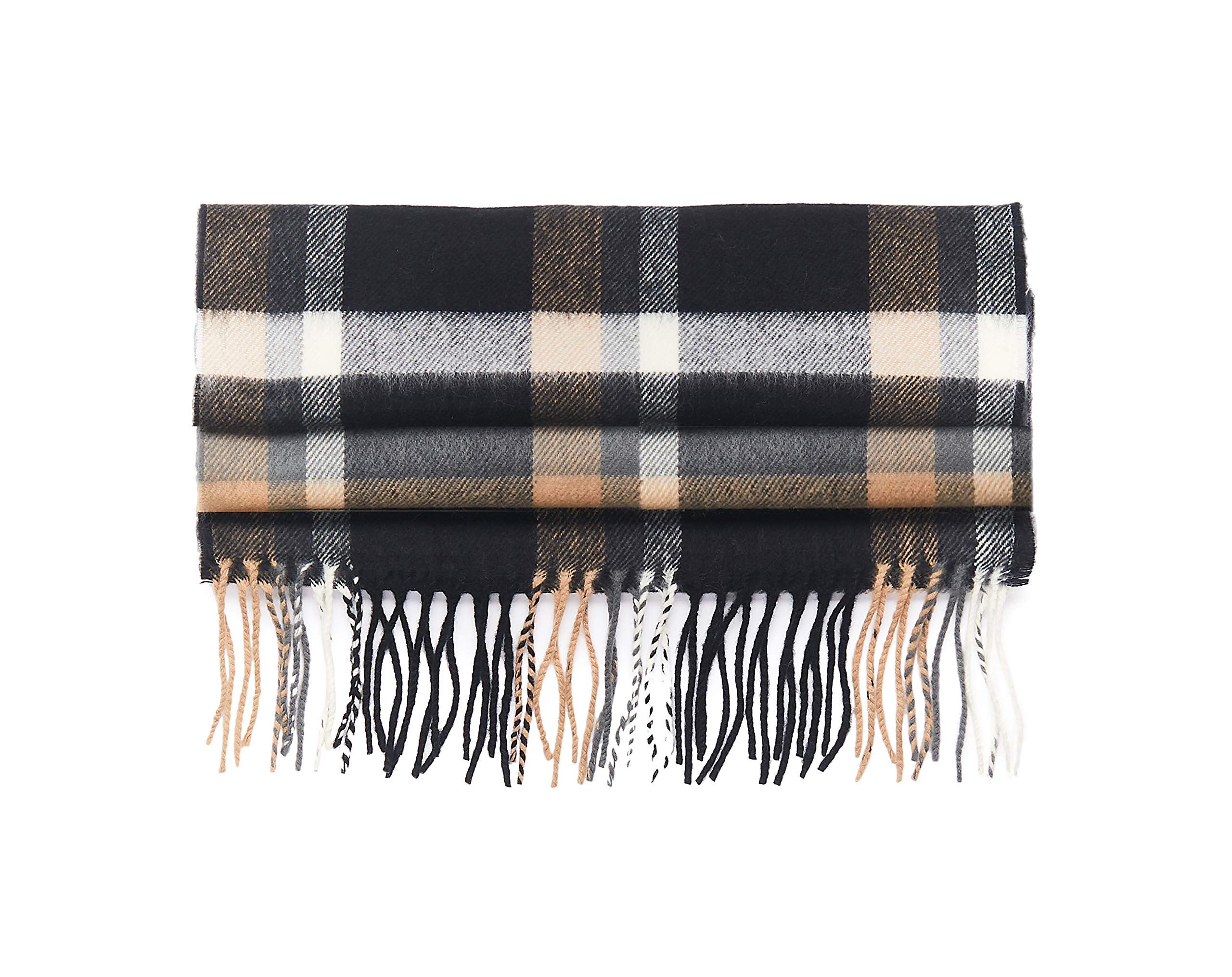 INVERNO Super Soft Luxurious Cashmere Feel Warm Winter Pattern Design Unisex Scarf (Black Tan Plaid)