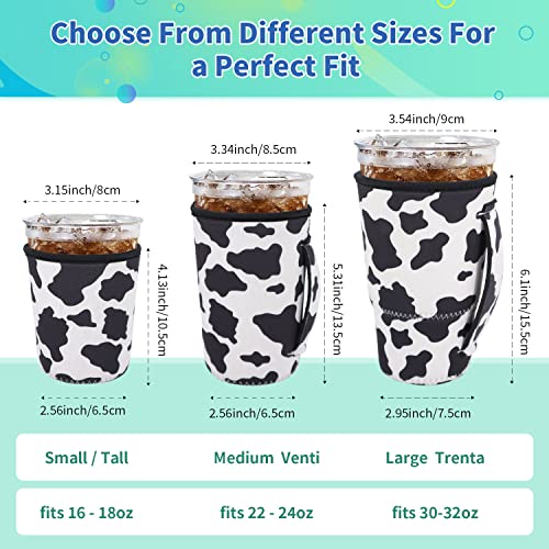 3 Pack Iced Coffee Sleeve for Cold Drink Cups,Reusable Insulator Sleeves Cup Holder for Cold Drinks Beverages Compatible with Starbucks Coffee, Dunkin Coffee ,More (Cow Print)