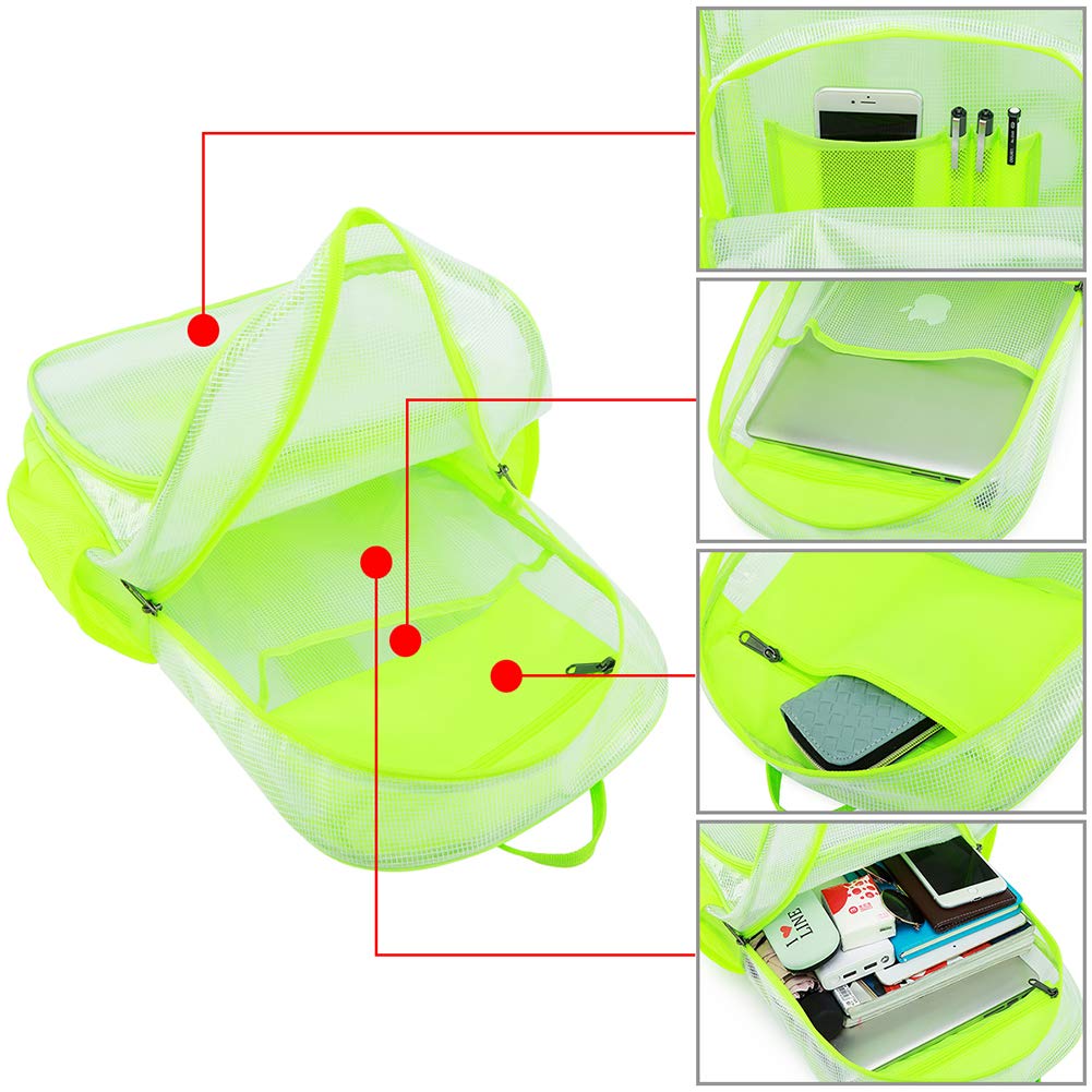 mygreen Heavy Duty Clear Backpack Durable Multi-Pockets See Through Student School Bookbag Waterproof Transparent Beach Girls Travel Bag (Red, Large)