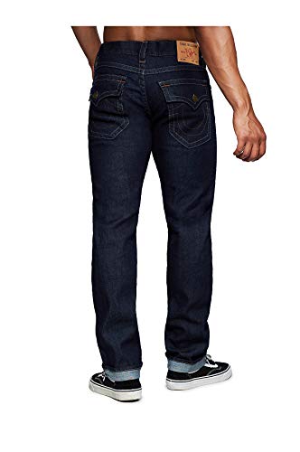 True Religion Men's Geno Low Rise Slim Fit Straight Leg Jean with Back Flap Pockets, Sample Body Rinse, 34W X 34L