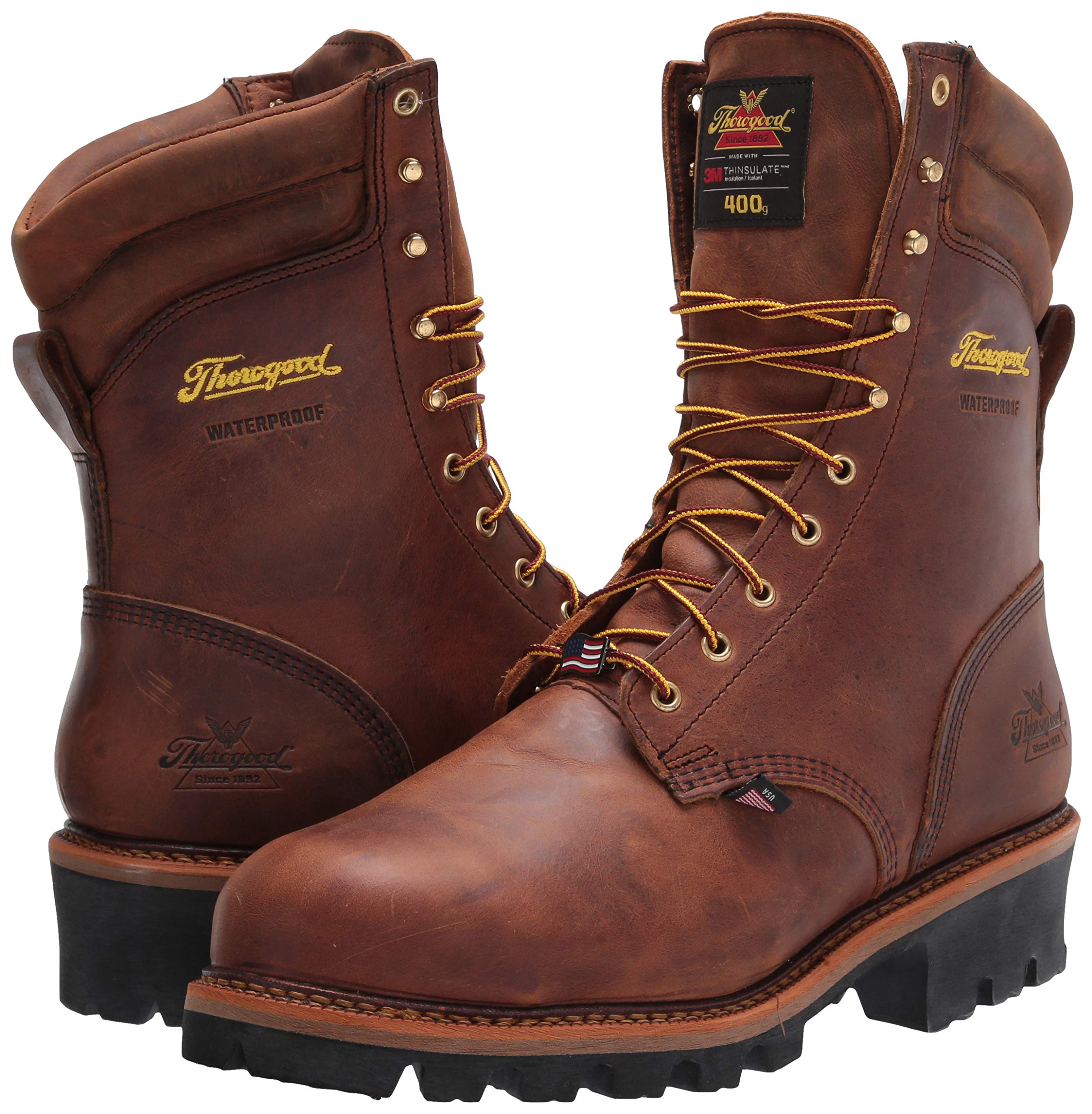 Thorogood Logger Series 9β Waterproof Insulated Steel Toe Work Boots for Men - Premium Leather with 400g Thinsulate and Vibram Slip-Resistant Heel Outsole, Trail Crazyhorse - 10.5 XW US