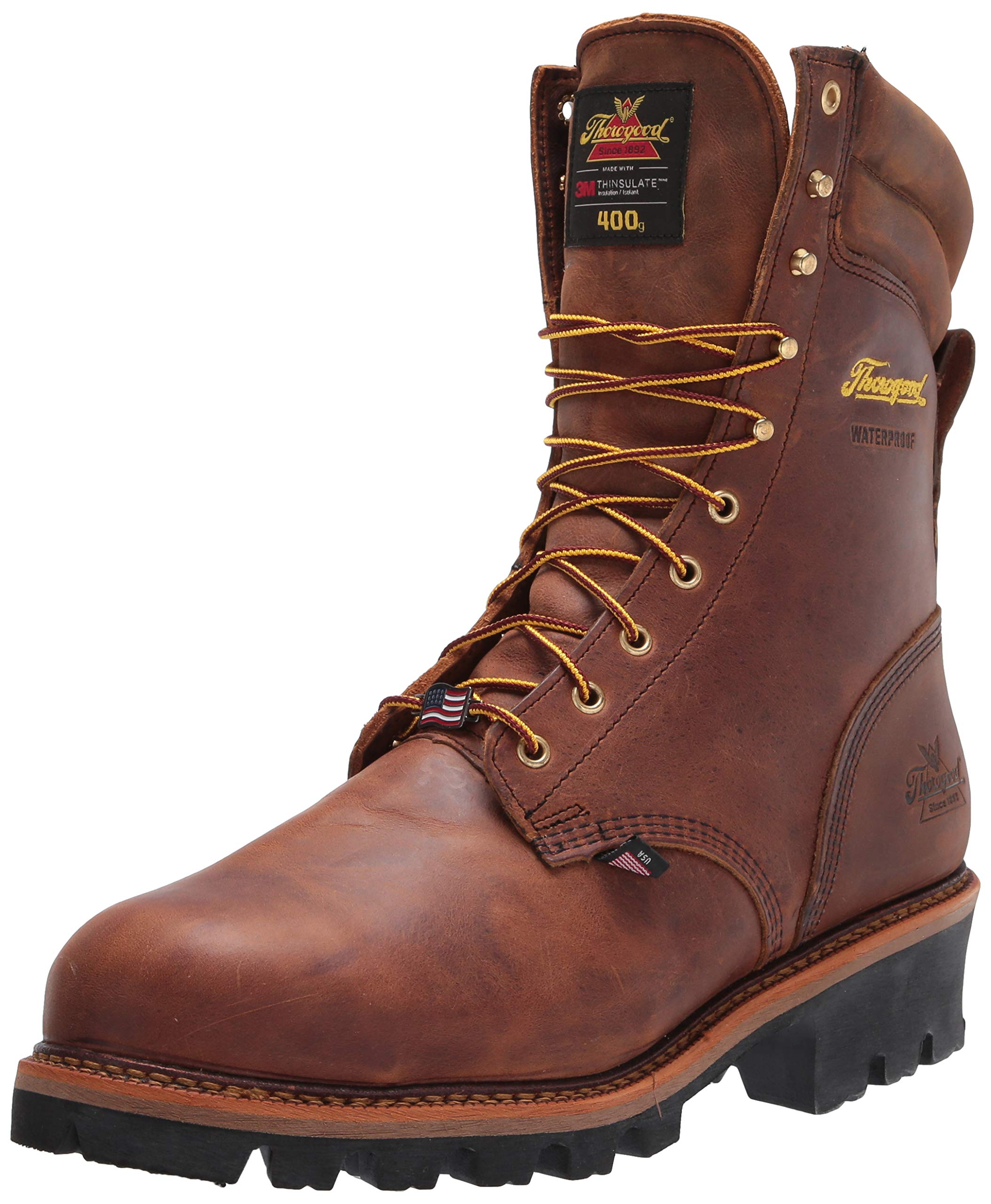 Thorogood Logger Series 9” Waterproof Insulated Steel Toe Work Boots for Men - Premium Leather with 400g Thinsulate and Vibram Slip-Resistant Heel Outsole, Trail Crazyhorse - 10.5 XW US