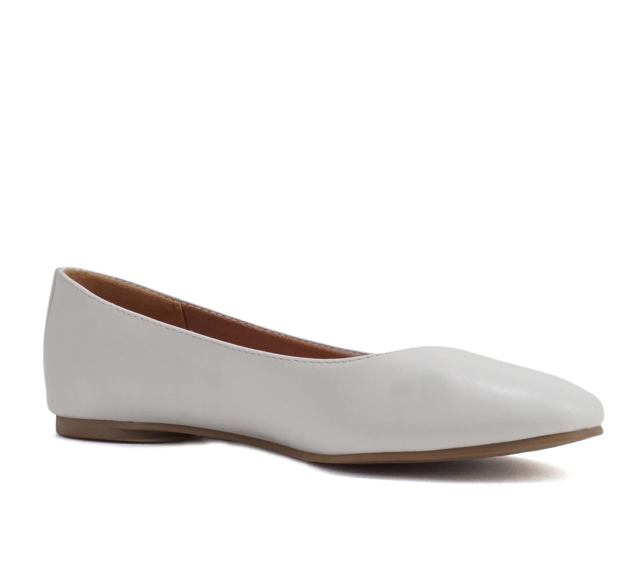 Soda Kreme Comfortable Basic Shoes Women Ballet Flat Round Toe Gel Insole (6.5, White Pu*, Numeric_6_Point_5)