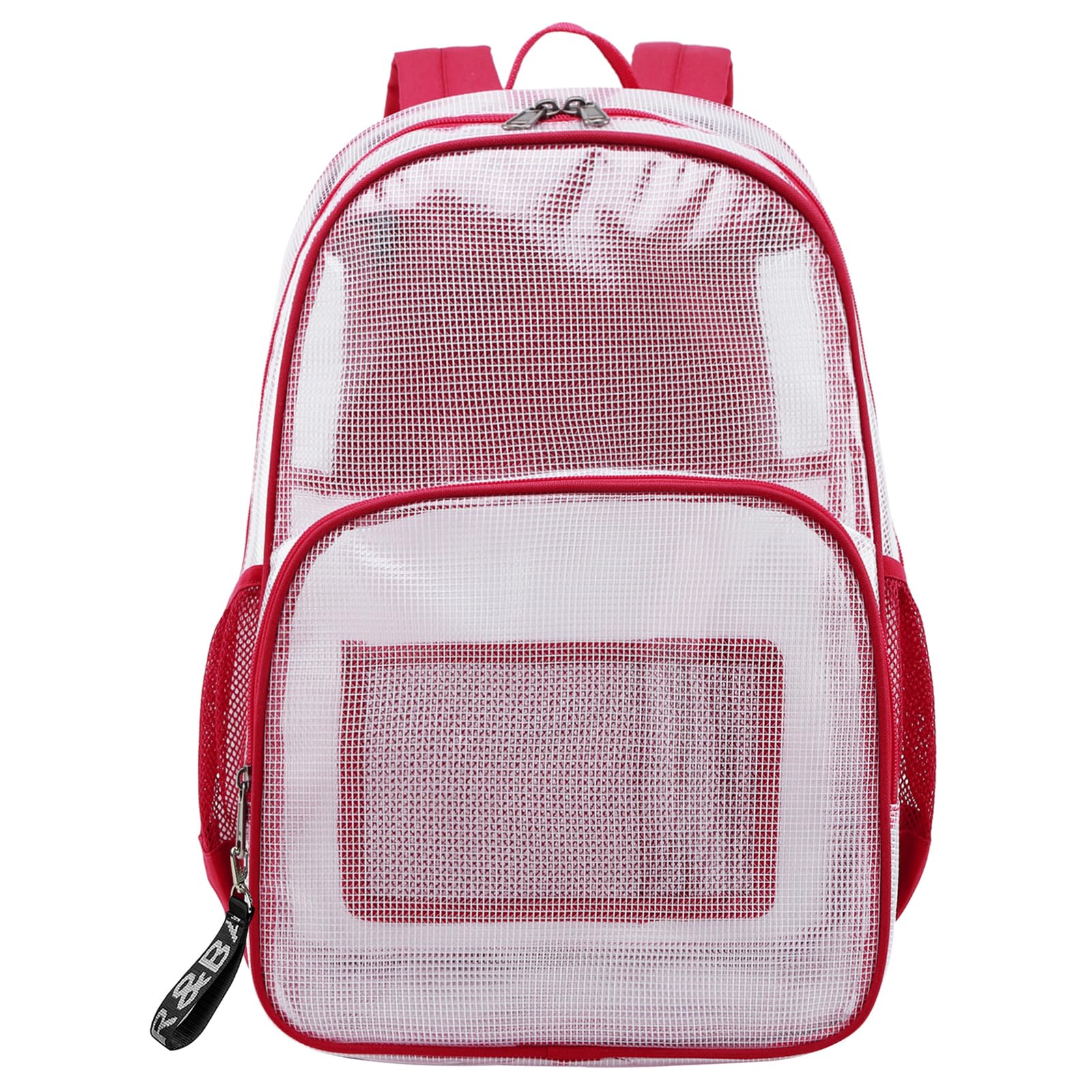 mygreen Heavy Duty Clear Backpack Durable Multi-Pockets See Through Student School Bookbag Waterproof Transparent Beach Girls Travel Bag (Red, Large)