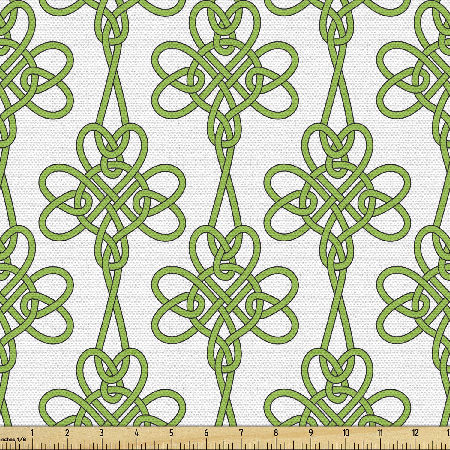Lunarable Celtic Fabric by The Yard, St. Patrick's Day Theme Celtic Knots Lucky Clover Design Pattern Irish Theme Print, Decorative Fabric for Upholstery and Home Accents, 2 Yards, White Green