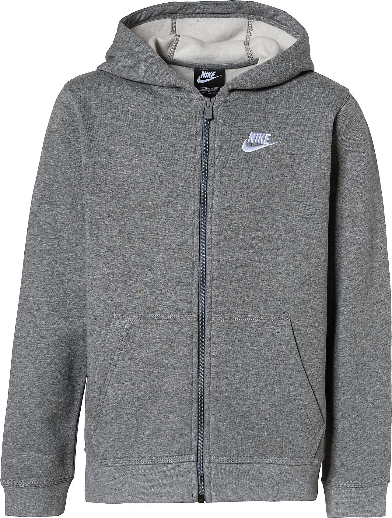 NIKE Boy's Nsw Club Full Zip Hoodie, Carbon Heather/Smoke Grey/White, Medium