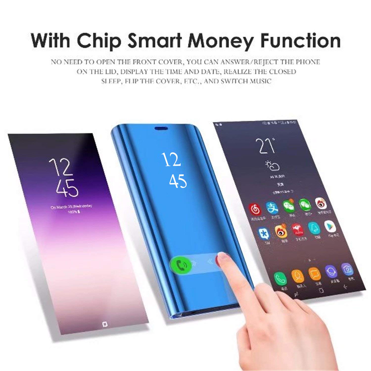 AIsoar Compatible/Replacement fit Galaxy J7 2018 Case, Cover Mirror Smart Clear View Window Flip Case Slim Multi-Function Mirror Case S-View Stand flip Folio Full Body Protection Cover (Silve