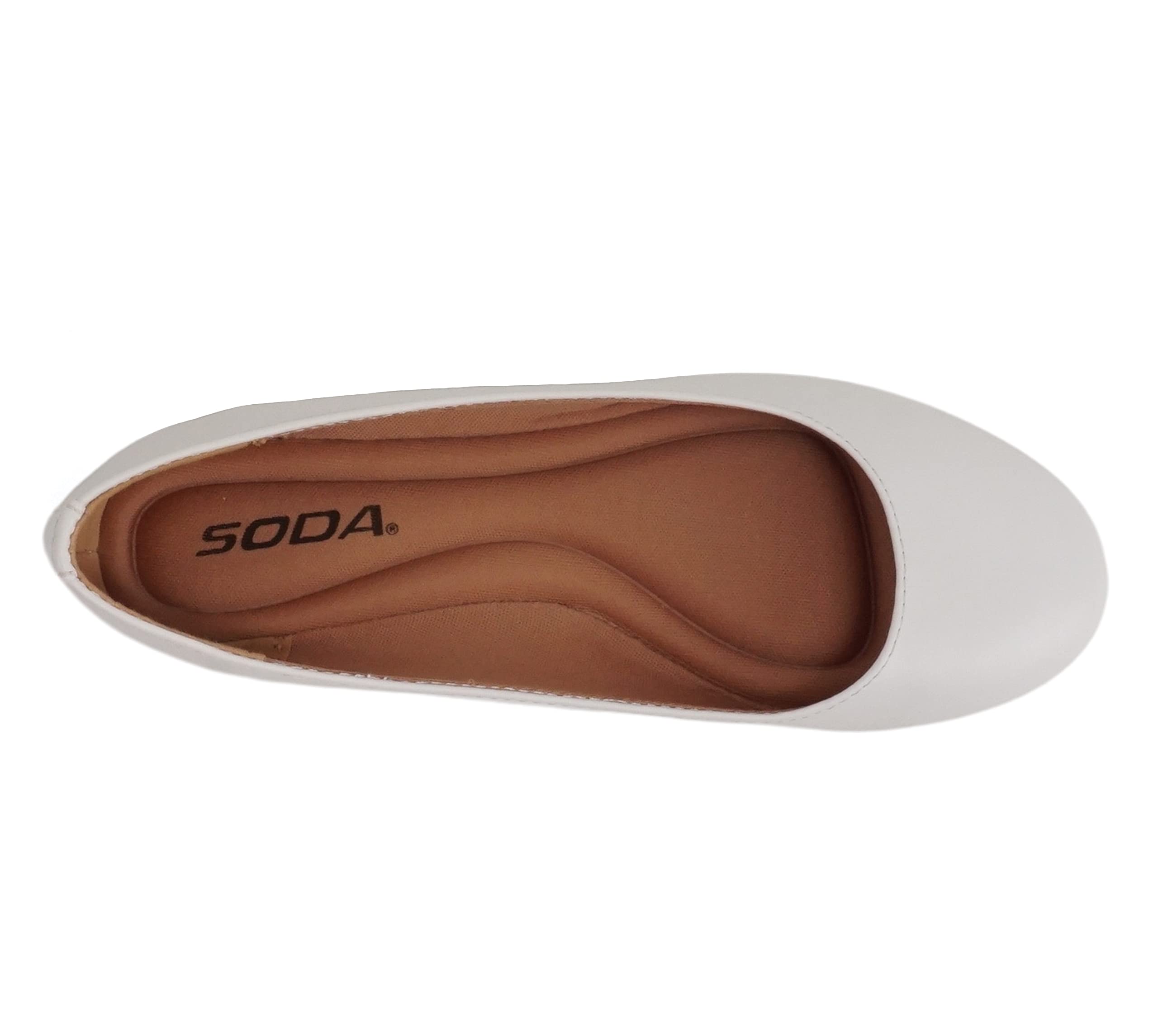 Soda Kreme Comfortable Basic Shoes Women Ballet Flat Round Toe Gel Insole (6.5, White Pu*, Numeric_6_Point_5)