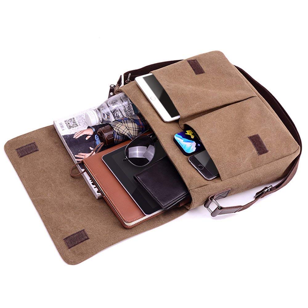 Unisex Messenger Bag Casual Canvas Bag Shoulder Sling Bag Satchel Messenger Bag for Men Work Office 13 inch Laptop Bag (Medium-Coffee)