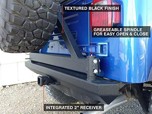 Redrock 4x4 Rock Crawler Rear Bumper with Tire Carrier; Textured Black Compatible with 87-06 Jeep Wrangler YJ & TJ