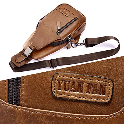 YUAN FAN Leather Sling Bag for Men,Crossbody Purse Chest Bag Backpack Messenger Shoulder Bag Small