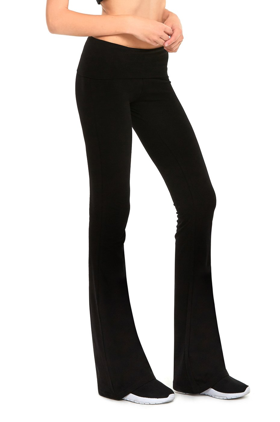 Gilbins Womens Fold-Over Waistband Stretchy Cotton Blend Yoga Pants with A Wide Flare Leg 2 Pack