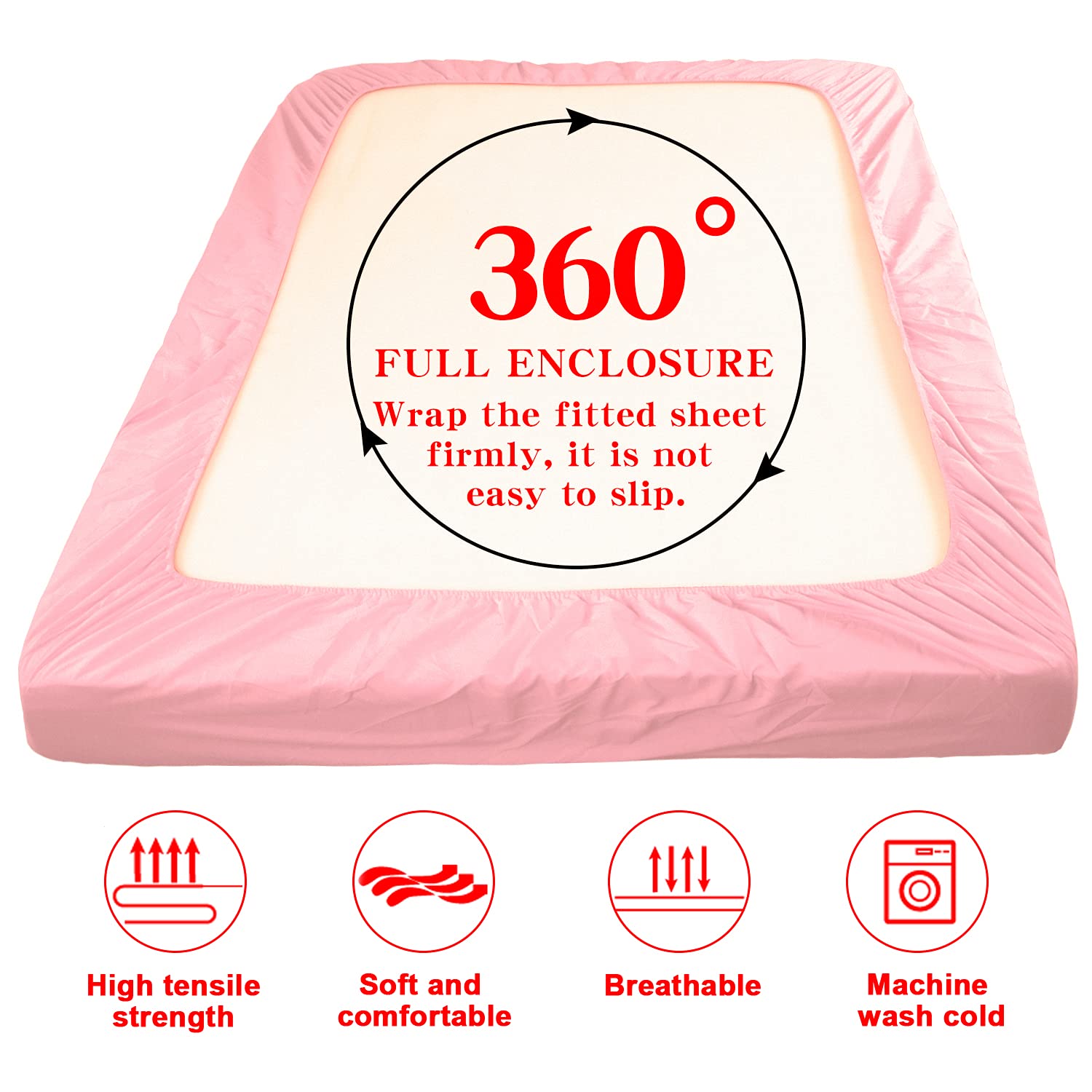NTBAY Twin Fitted Sheet Only - Brushed Microfiber Deep Pocket Fitted Sheet - Soft, Wrinkle-Free, Fade-Resistant, Stain-Resistant, Hotel Quality Fitted Bed Sheet, Pink