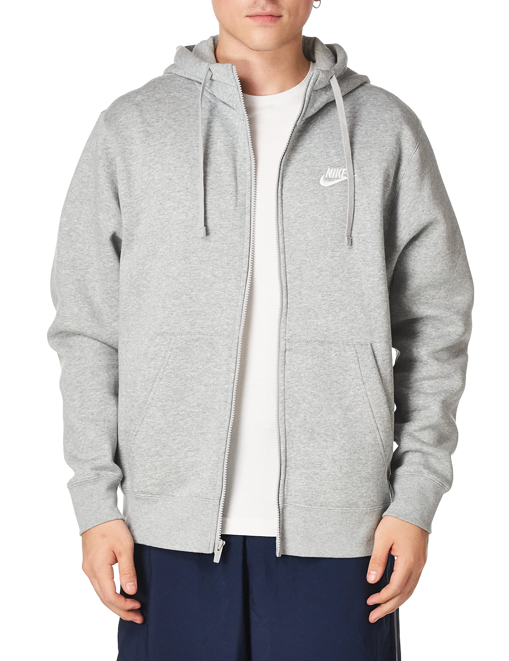 Nike Men's Sportswear Club Fleece Full Zip Hoodie, Fleece Zip-Up Hoodie Men, Dark Grey Heather/Mattelic Silver/White, 4XL