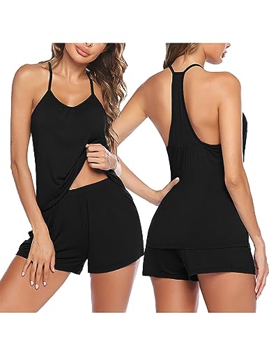 Avidlove Women's Short PJ Camisole Set Tank Bottom Cotton Pajama Sexy Nightwear Shorts S-XXL Black