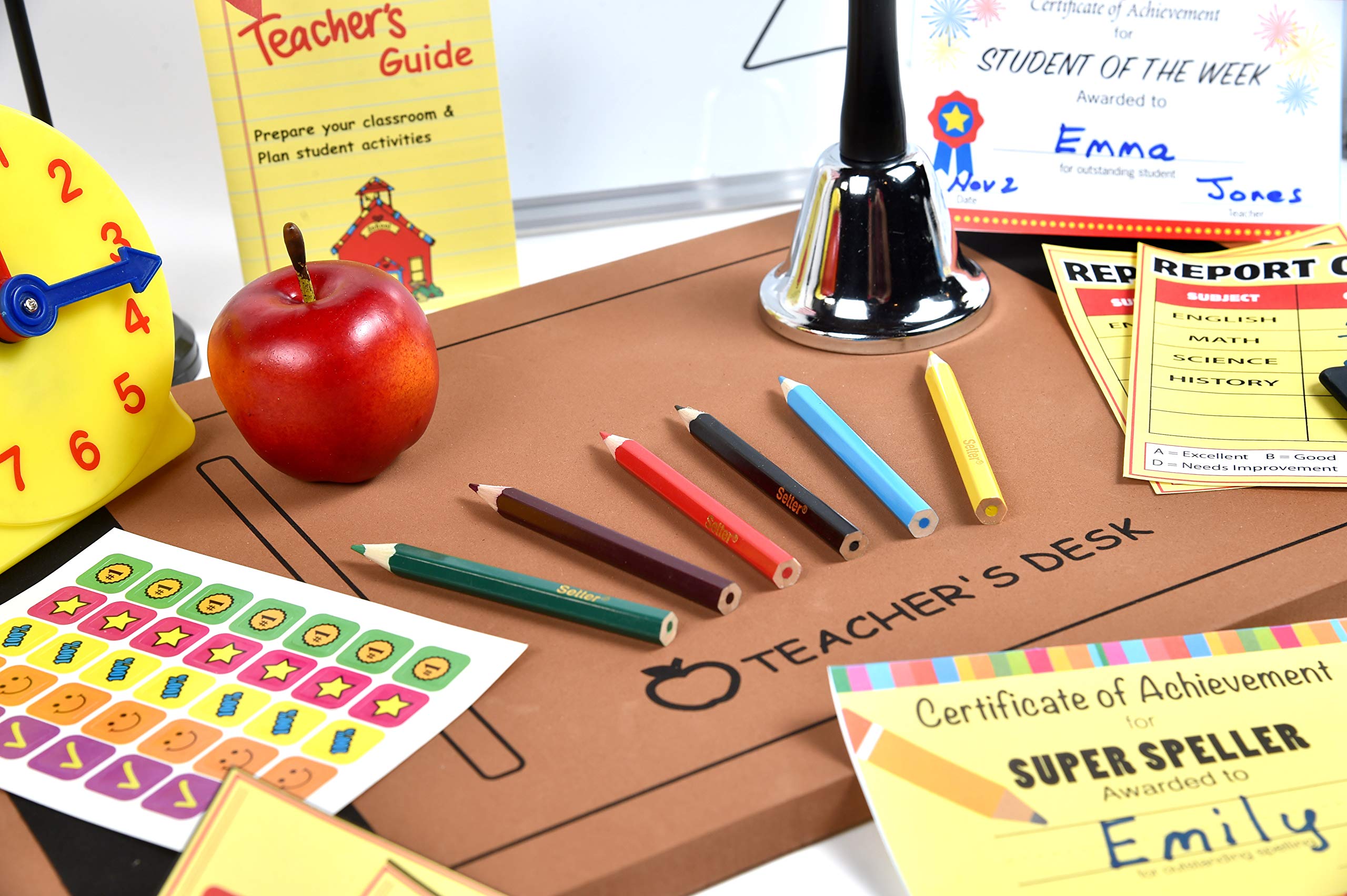 Dr. STEM Toys | Play Teacher Role-Play Set Includes Reusable White Board, Bell, Report Cards, for Home or Classroom, Over 30 Pieces Included, Gift for Kids, Complete Set
