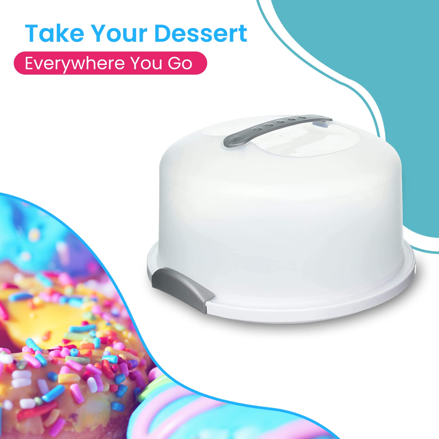 Unique Imports Cake Pastry Pie Carrier Storage Domed Container With Lockable Lid & Handle 12" Diameter White (set of 2)