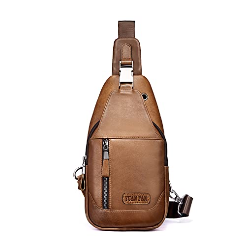 YUAN FAN Leather Sling Bag for Men,Crossbody Purse Chest Bag Backpack Messenger Shoulder Bag Small