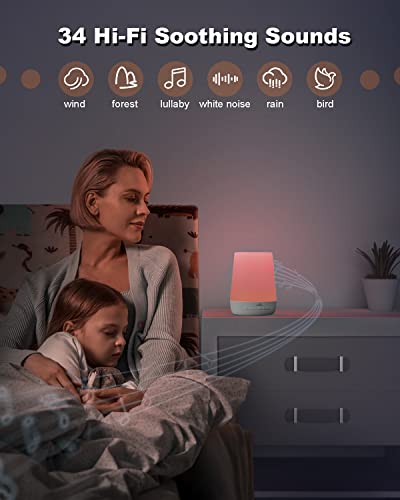 BABYMUST Baby White Noise Machine, Sound Machine with Night Light for Baby Sleeping, 34 Soothing Sounds, App Remote Control, Set Wake up & Sleep Schedule, Timer, Rechargeable, Portable for Travel