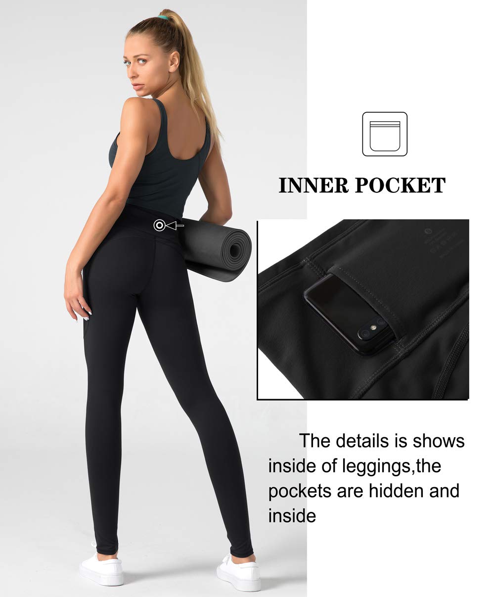 Dragon Fit High Waist Yoga Leggings with 3 Pockets,Tummy Control Workout Running 4 Way Stretch Yoga Pants Black